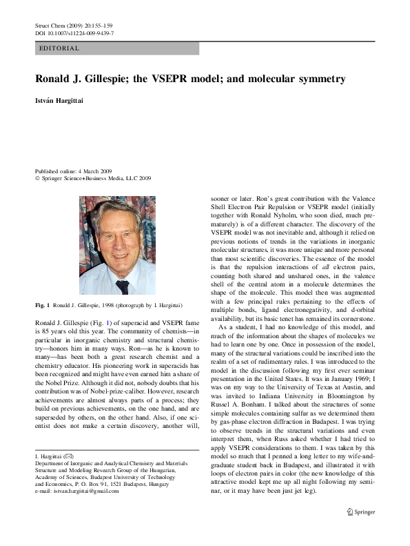 (PDF) Ronald J. Gillespie; the VSEPR model; and molecular symmetry