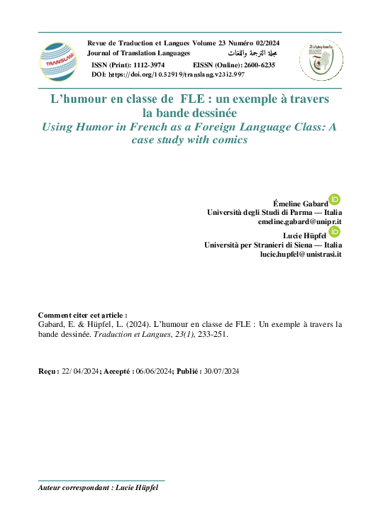 (PDF) L'humour en classe de FLE : un exemple à travers la bande ...