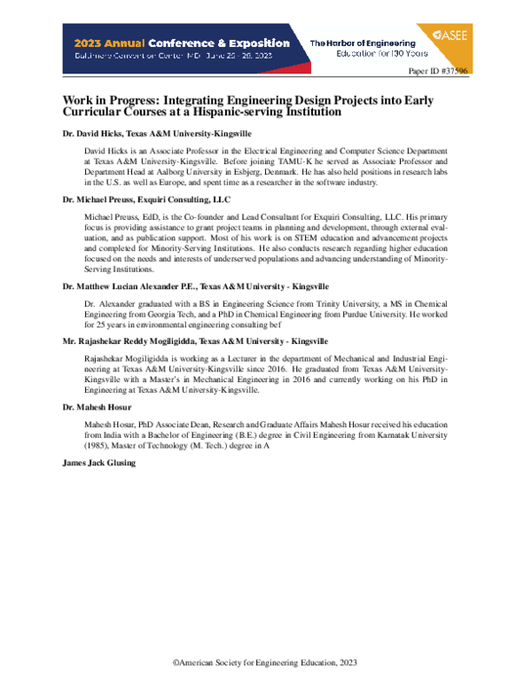 (PDF) Work in Progress: Integrating Engineering Design Projects into ...