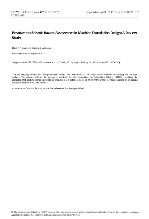 (PDF) Erratum to: Seismic Hazard Assessment in Machine Foundation Design: A Review Study