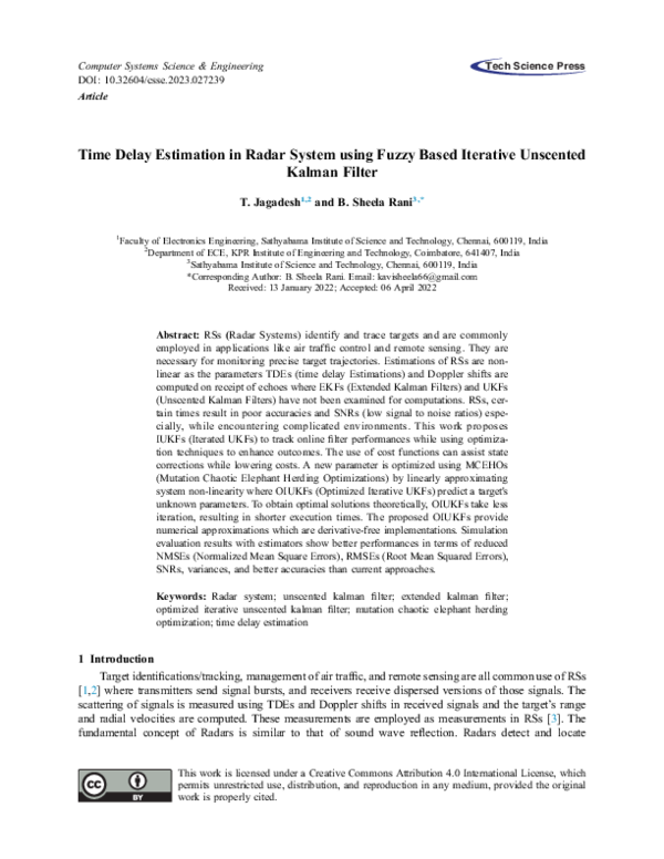 (PDF) Time Delay Estimation in Radar System using Fuzzy Based Iterative Unscented Kalman Filter