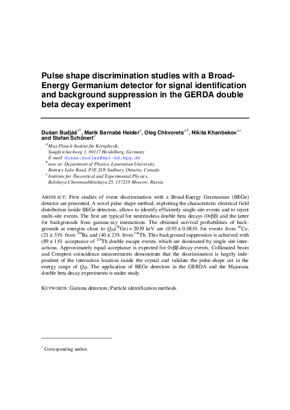 (PDF) Pulse shape discrimination studies with a Broad-Energy Germanium ...
