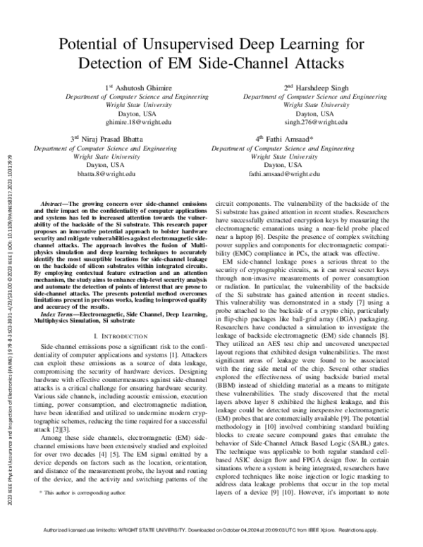 (PDF) Potential of Unsupervised Deep Learning for Detection of EM Side-Channel Attacks