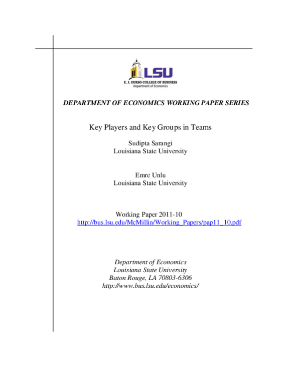 (PDF) Key Players and Key Groups in Teams