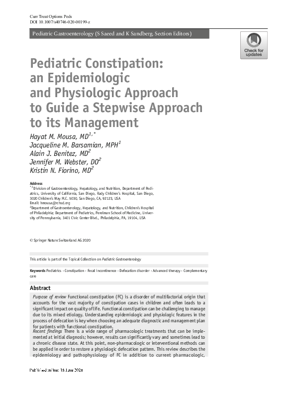 (PDF) Management of Pediatric Functional Constipation