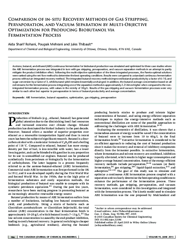 (PDF) Comparison of in‐situ recovery methods of gas stripping, pervaporation, and vacuum ...