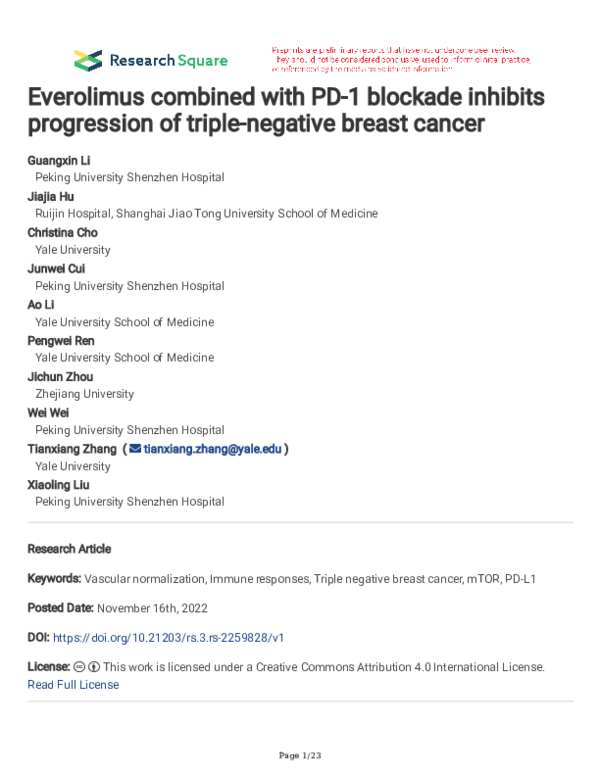 (PDF) Everolimus combined with PD-1 blockade inhibits progression of ...