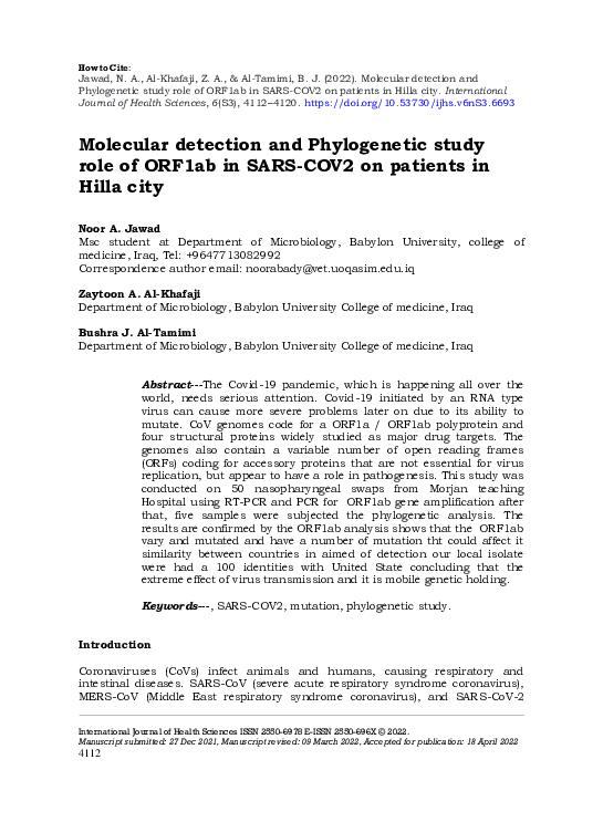 (PDF) Molecular detection and Phylogenetic study role of ORF1ab in SARS ...