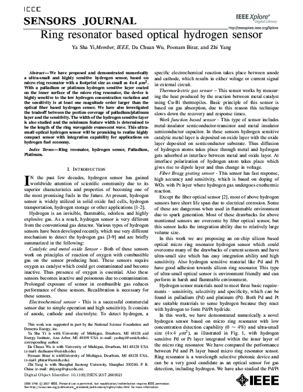 (PDF) Ring Resonator-Based Optical Hydrogen Sensor