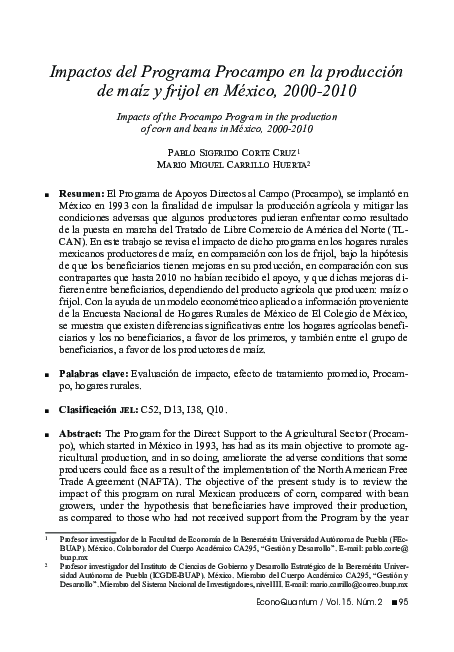 (PDF) Impactos del Programa Procampo en la producción de maíz y frijol ...