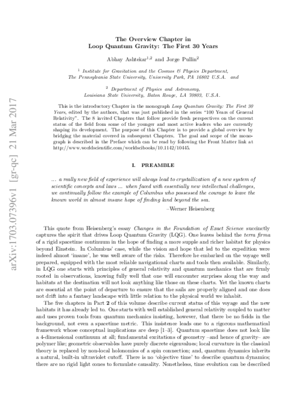 (PDF) The Overview Chapter in Loop Quantum Gravity: The First 30 Years