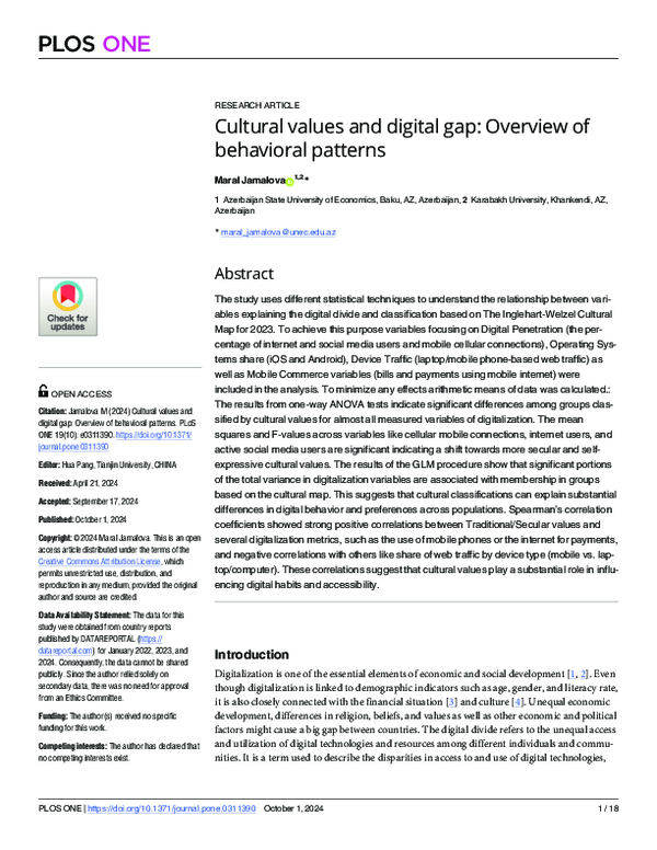 (PDF) Cultural values and digital gap: Overview of behavioral patterns
