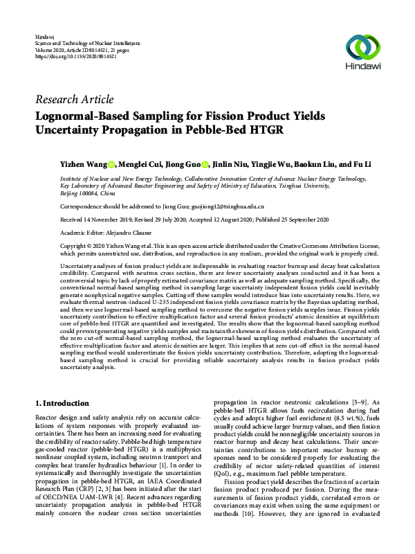 (PDF) Lognormal Sampling for Uncertainty in HTGR Fission Yields
