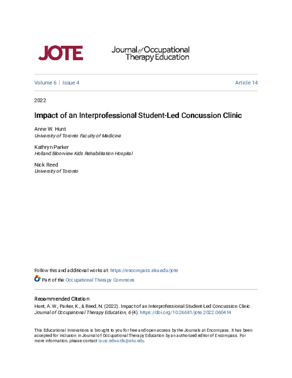 (PDF) Impact of an Interprofessional Student-Led Concussion Clinic
