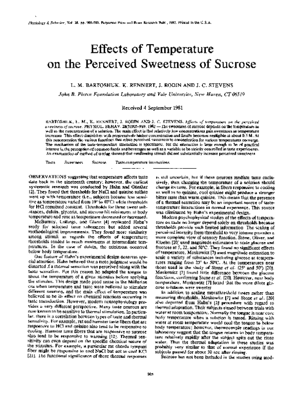 (PDF) Effects of temperature on the perceived sweetness of sucrose