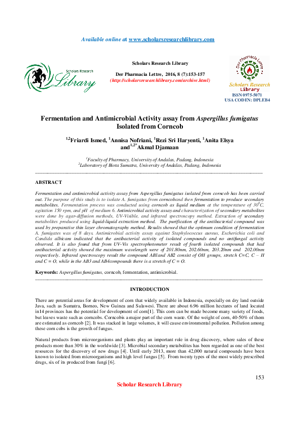 (PDF) Fermentation and Antimicrobial Activity assay from Aspergillus ...