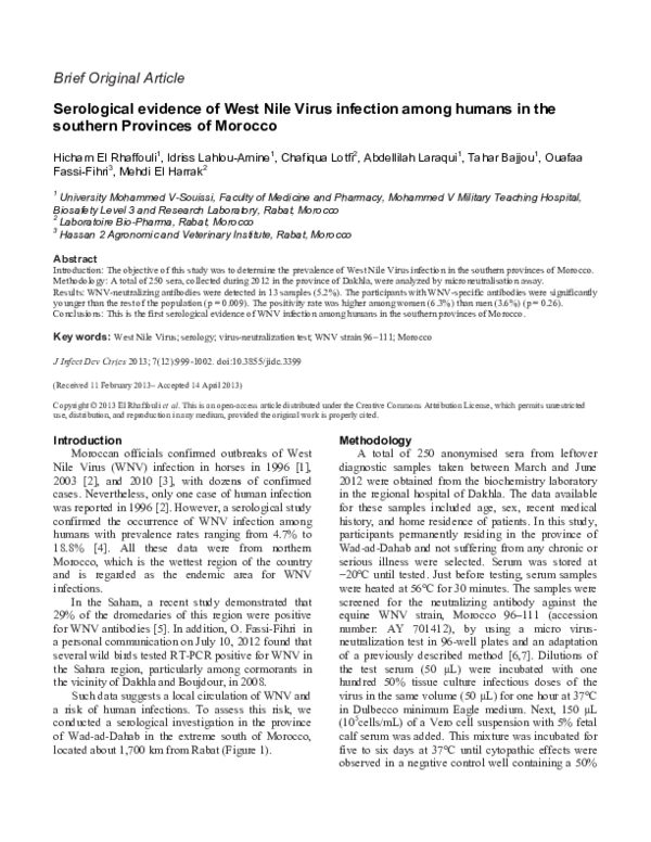(PDF) Serological evidence of West Nile virus infection in wild ...