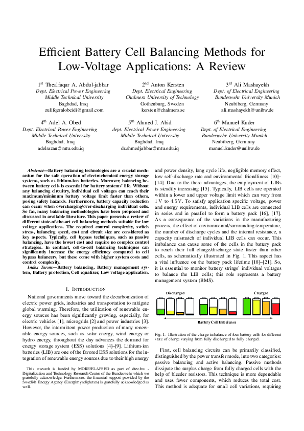 (PDF) Efficient Battery Cell Balancing Methods for Low-Voltage ...