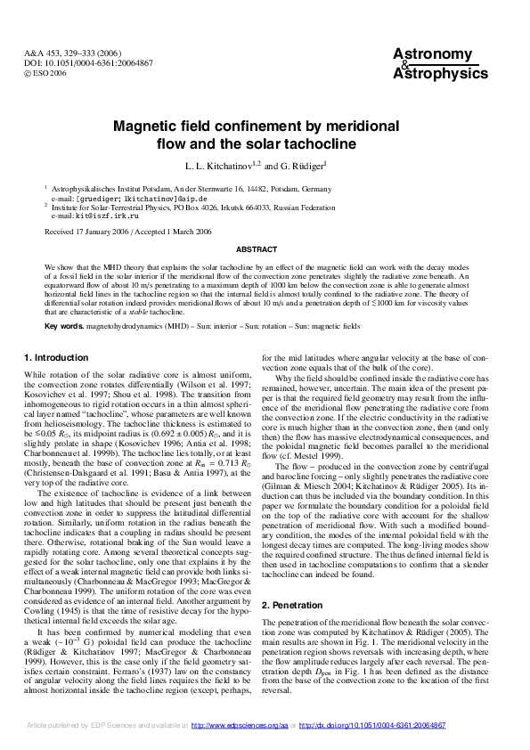 (PDF) Magnetic field confinement by meridional flow and the solar ...