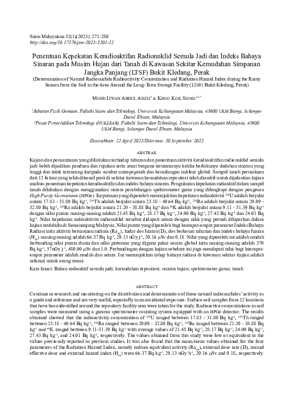(PDF) Penentuan Kepekatan Keradioaktifan Radionuklid Semula Jadi dan ...