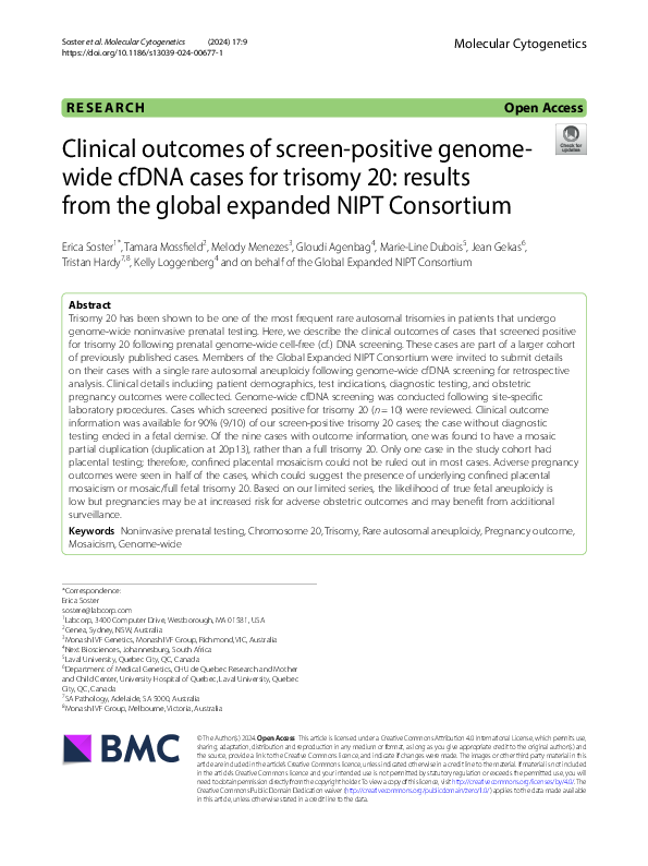 (PDF) Clinical outcomes of screen-positive genome-wide cfDNA cases for ...