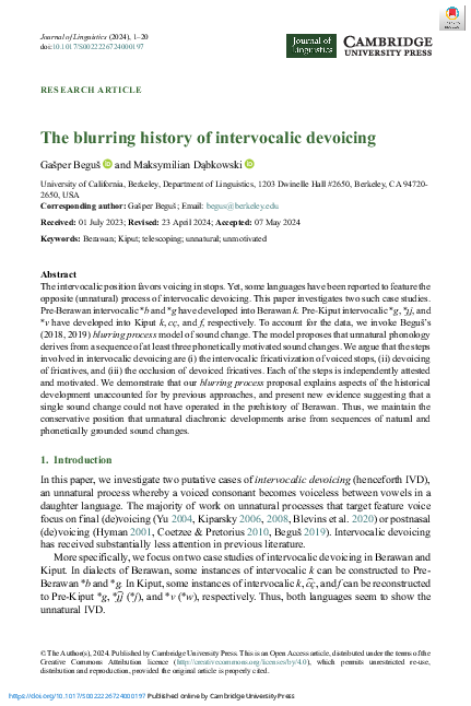 (PDF) The blurring history of intervocalic devoicing