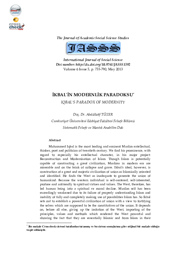 (PDF) Ikbalin Modernlik Paradoksu