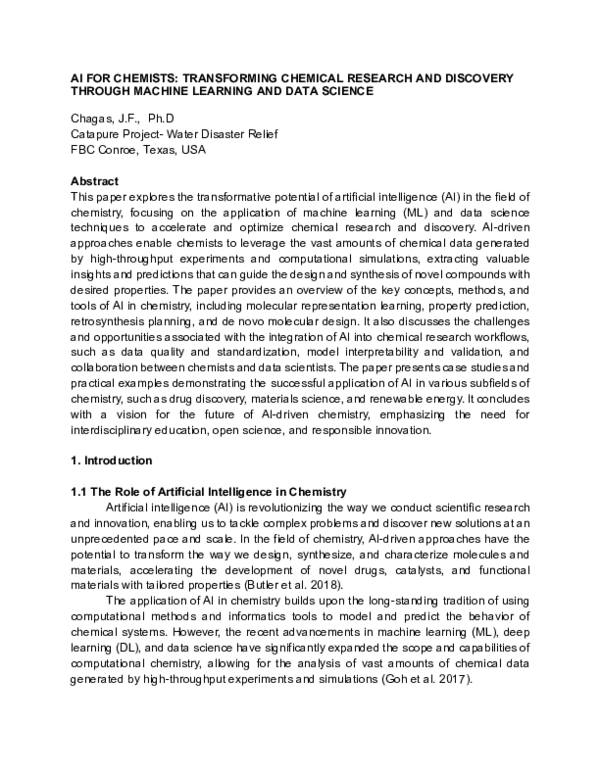 (PDF) AI FOR CHEMISTS: TRANSFORMING CHEMICAL RESEARCH AND DISCOVERY ...