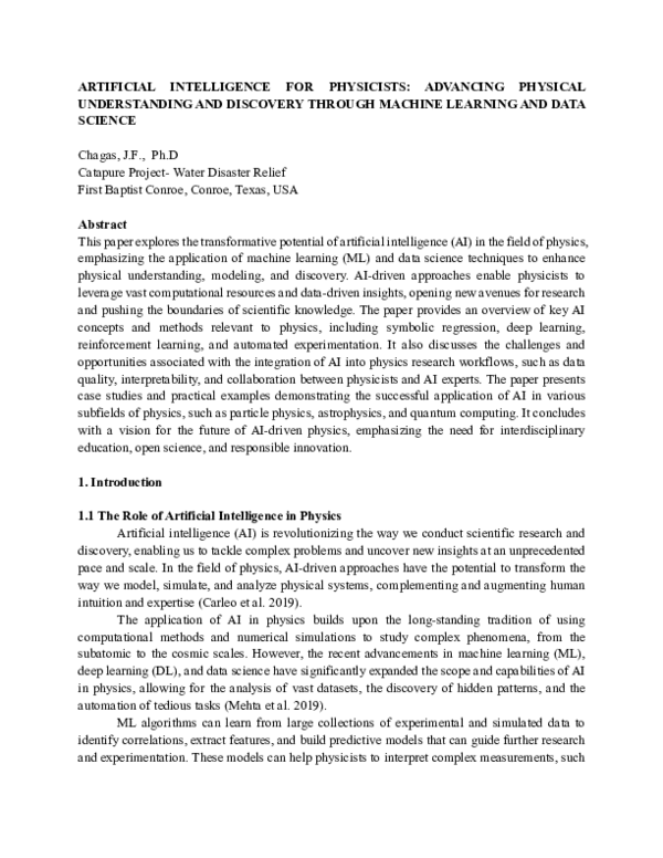 (PDF) ARTIFICIAL INTELLIGENCE FOR PHYSICISTS: ADVANCING PHYSICAL UNDERSTANDING AND DISCOVERY ...