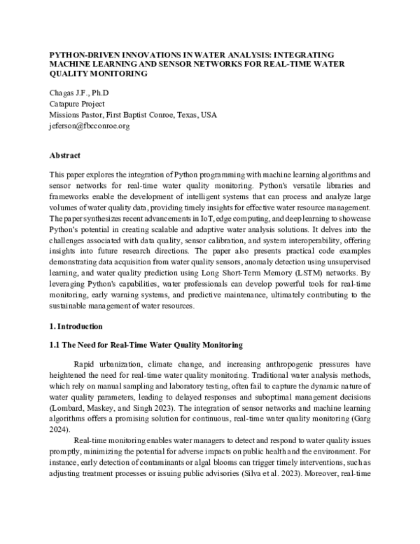 (PDF) PYTHON-DRIVEN INNOVATIONS IN WATER ANALYSIS: INTEGRATING MACHINE LEARNING AND SENSOR ...