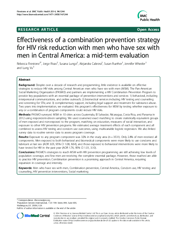 Pdf Effectiveness Of A Combination Prevention Strategy For Hiv Risk Reduction With Men Who