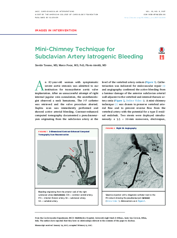 (PDF) Mini-Chimney Technique for Subclavian Artery Iatrogenic Bleeding ...