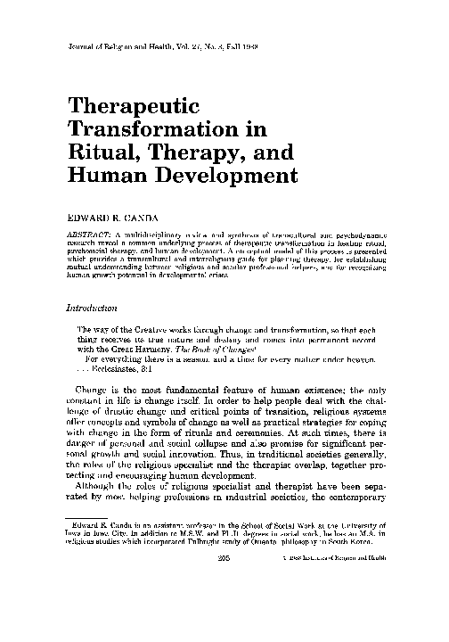 (PDF) Therapeutic transformation in ritual, therapy, and human development