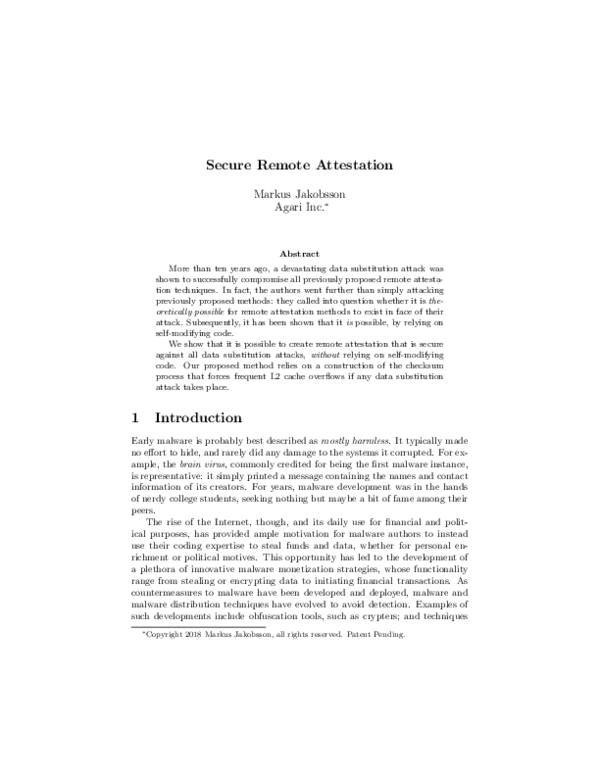 (PDF) Secure Remote Attestation