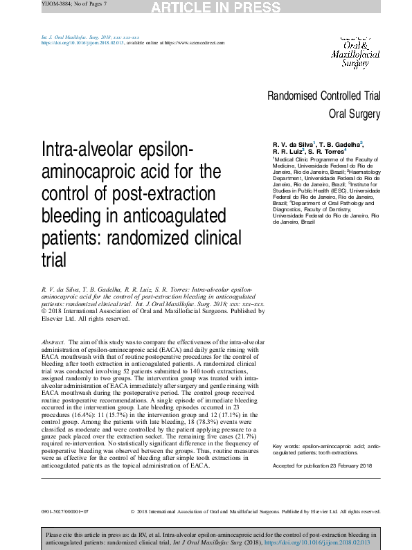 (PDF) Intra-alveolar epsilon-aminocaproic acid for the control of post ...
