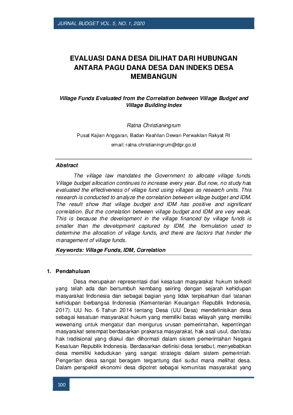 (PDF) Evaluasi Dana Desa Dilihat Dari Hubungan Antara Pagu Dana Desa ...