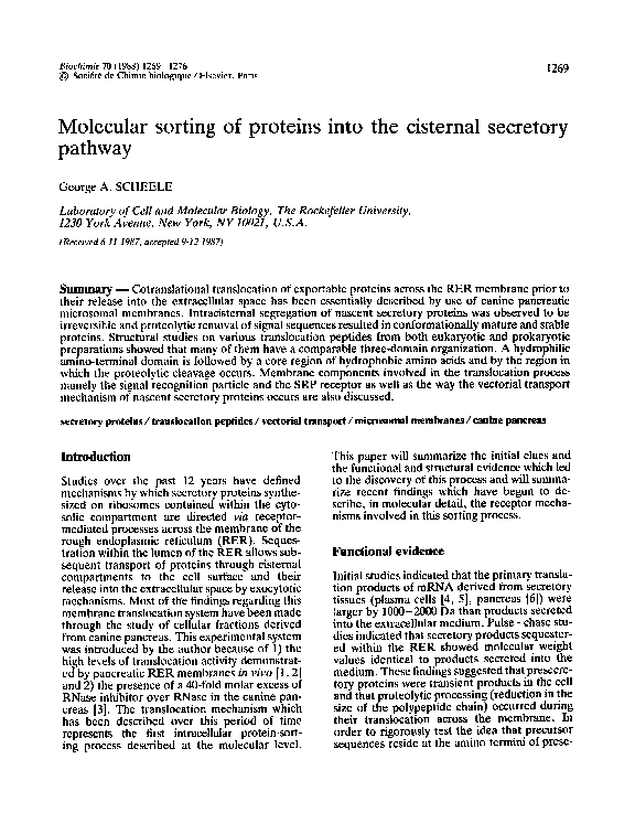 (PDF) Molecular sorting of proteins into the cisternal secretory ...