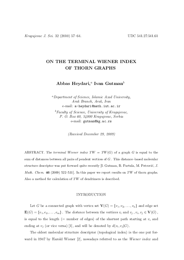 (PDF) On the terminal wiener index of thorn graphs