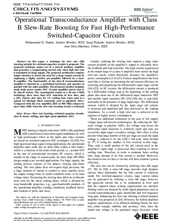 (PDF) Operational Transconductance Amplifier With Class-B Slew-Rate Boosting for Fast High ...