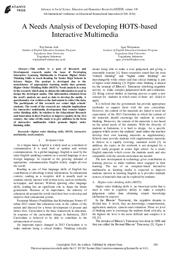 (PDF) A Needs Analysis of Developing HOTS-based Interactive Multimedia