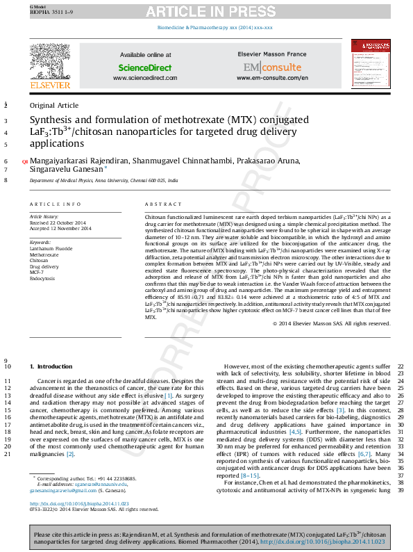 (PDF) Synthesis and formulation of methotrexate (MTX) conjugated LaF3 ...