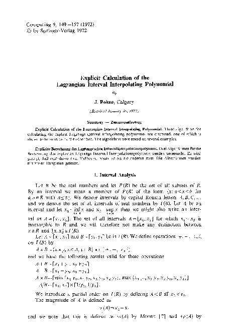 (PDF) Explicit calculation of the Lagrangian interval interpolating polynomial