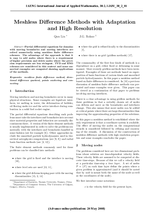 (PDF) Meshless Difference Methods with Adaptation and High Resolution