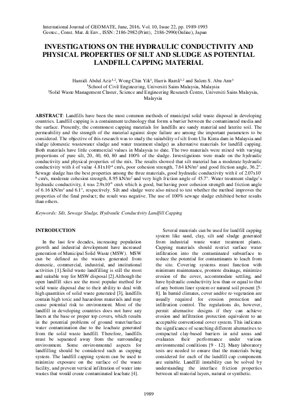 (PDF) Investigations on the Hydraulic Conductivity and Physical ...