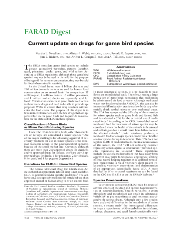 (PDF) Current update on drugs for game bird species