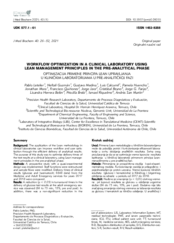 (PDF) Workflow optimization in a clinical laboratory using Lean management principles in the pre ...