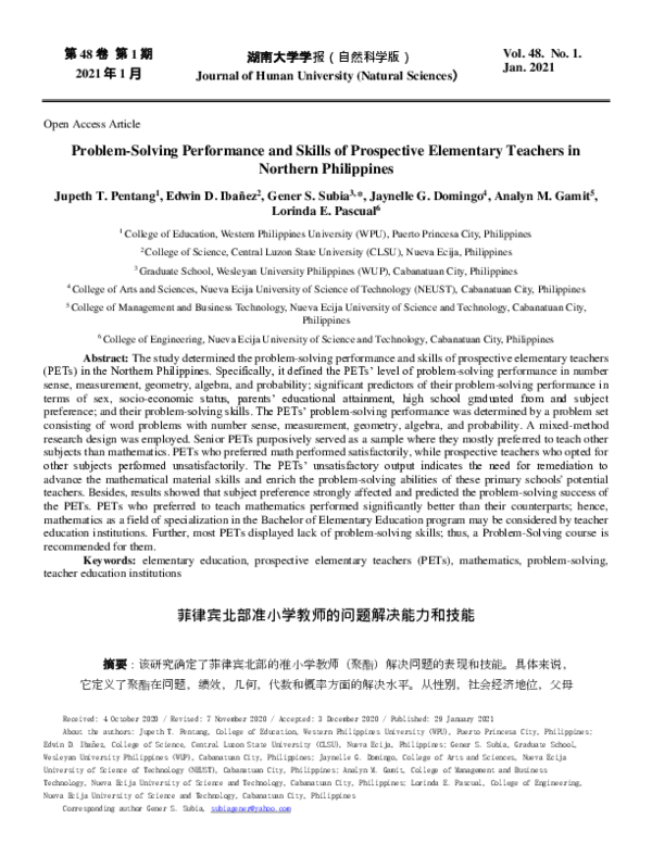 (PDF) Problem-Solving Performance and Skills of Prospective Elementary Teachers in Northern ...