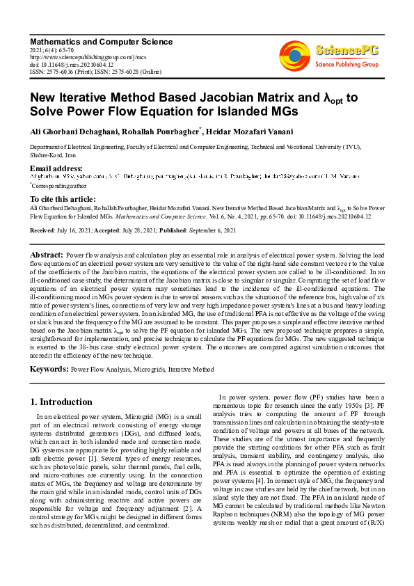 (PDF) New Iterative Method Based Jacobian Matrix and λopt to Solve Power Flow Equation for ...