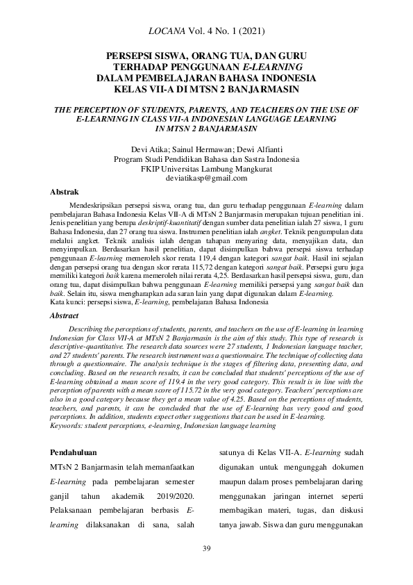 (PDF) Persepsi Siswa, Orang Tua, Dan Guru Terhadap Penggunaan E-Learning Dalam Pembelajaran ...