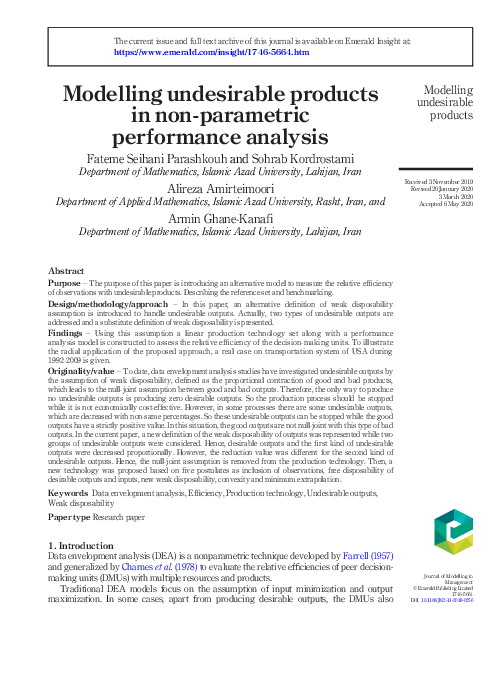 (PDF) Modelling undesirable products in non-parametric performance analysis